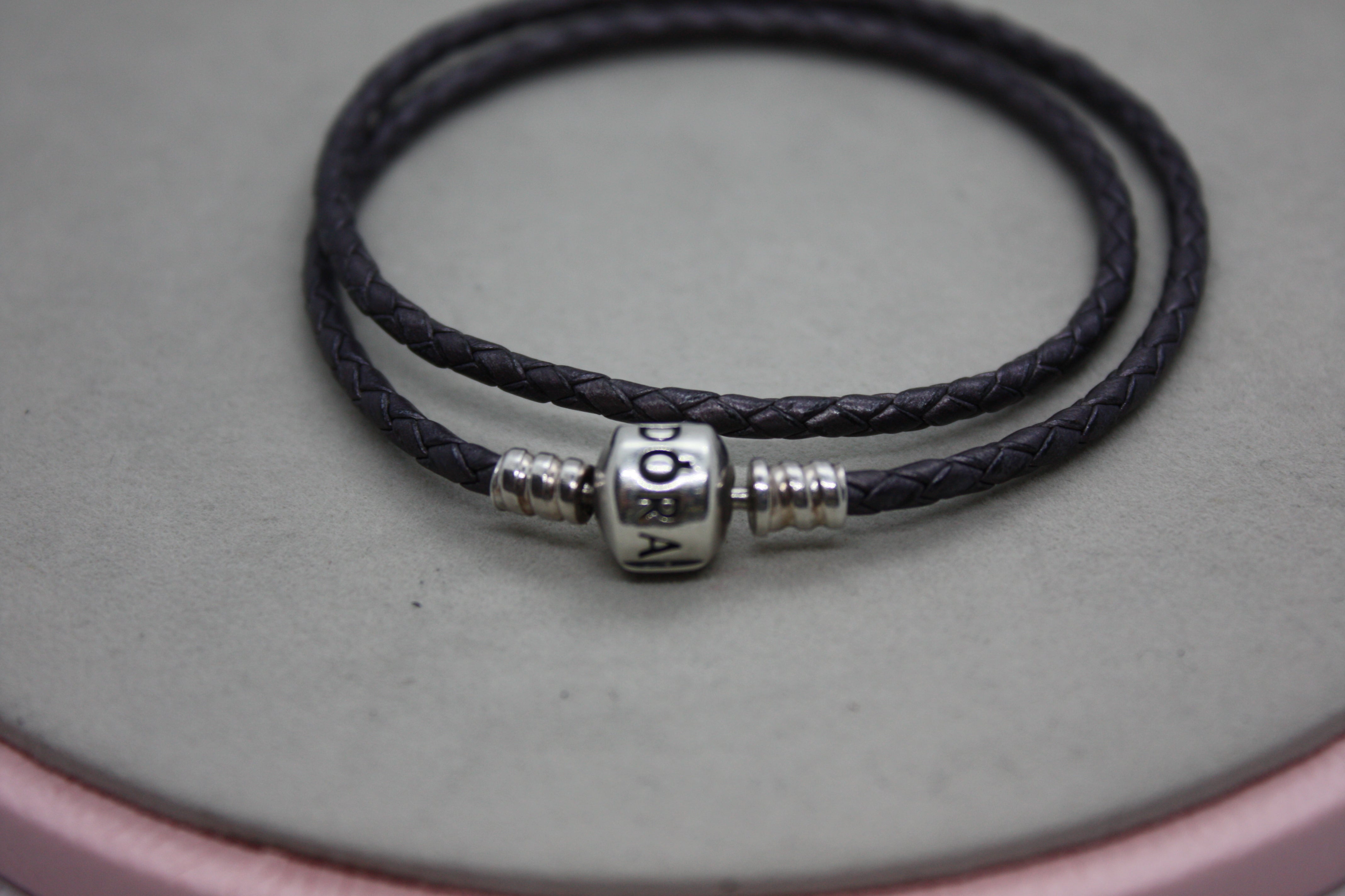 Genuine Pandora Black Leather Bracelet Double Wrap – Preloved Pandora ...