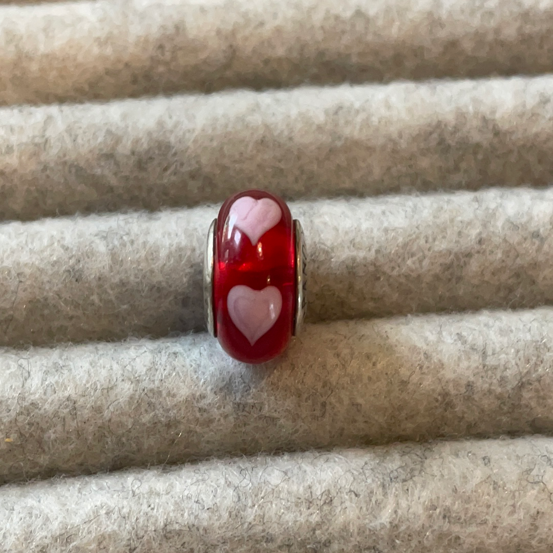 Genuine Pandora Red Murano Glass Charm with Hearts – Preloved Pandora ...